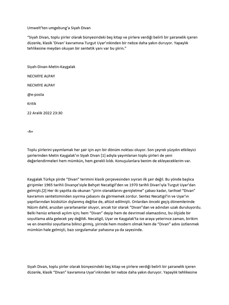 Umwelt Ten Umgebung A Siyah Divan | PDF