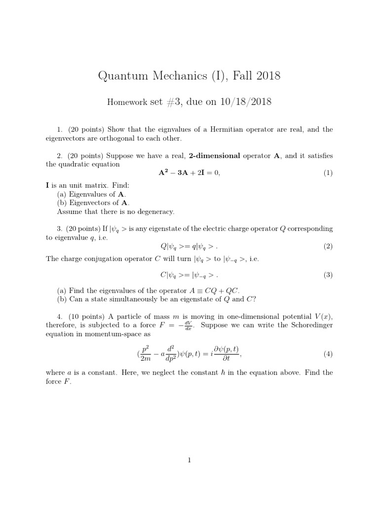 Quantum Mechanics Homework Set 3 | PDF