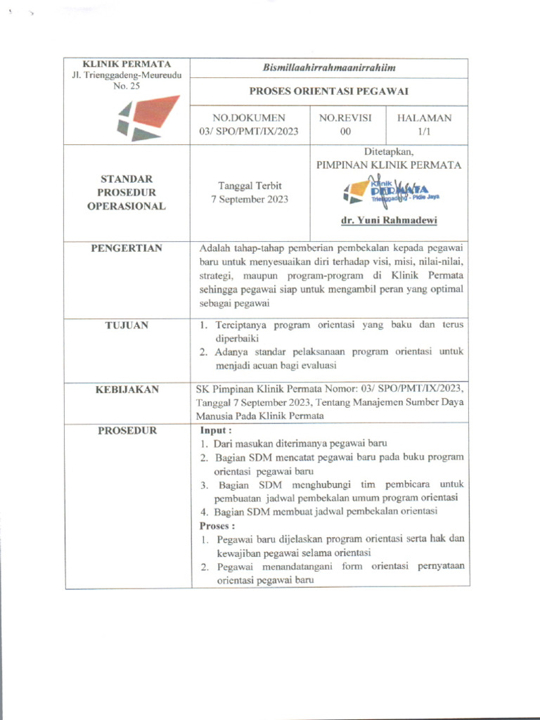 1-2 Ep 1 Spo Orientasi Pegawai | PDF