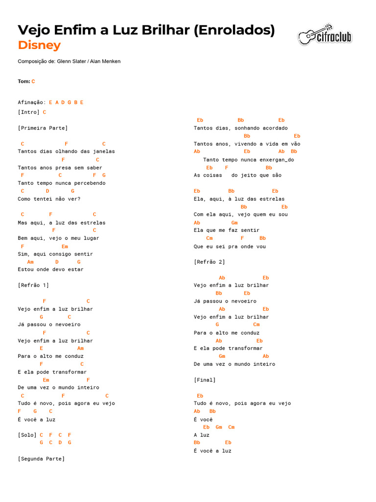 Letra de "Vejo Enfim a Luz Brilhar" | PDF