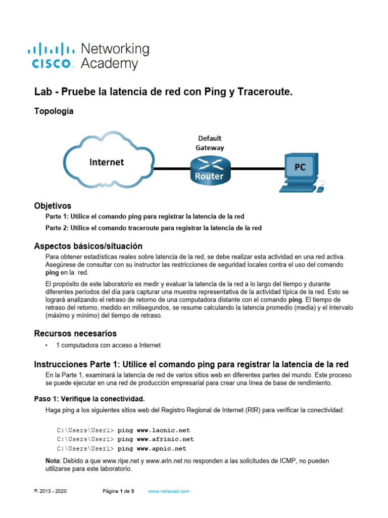 17 4 6 Lab Test Network Latency With Ping And Traceroute Es Xl Pdf