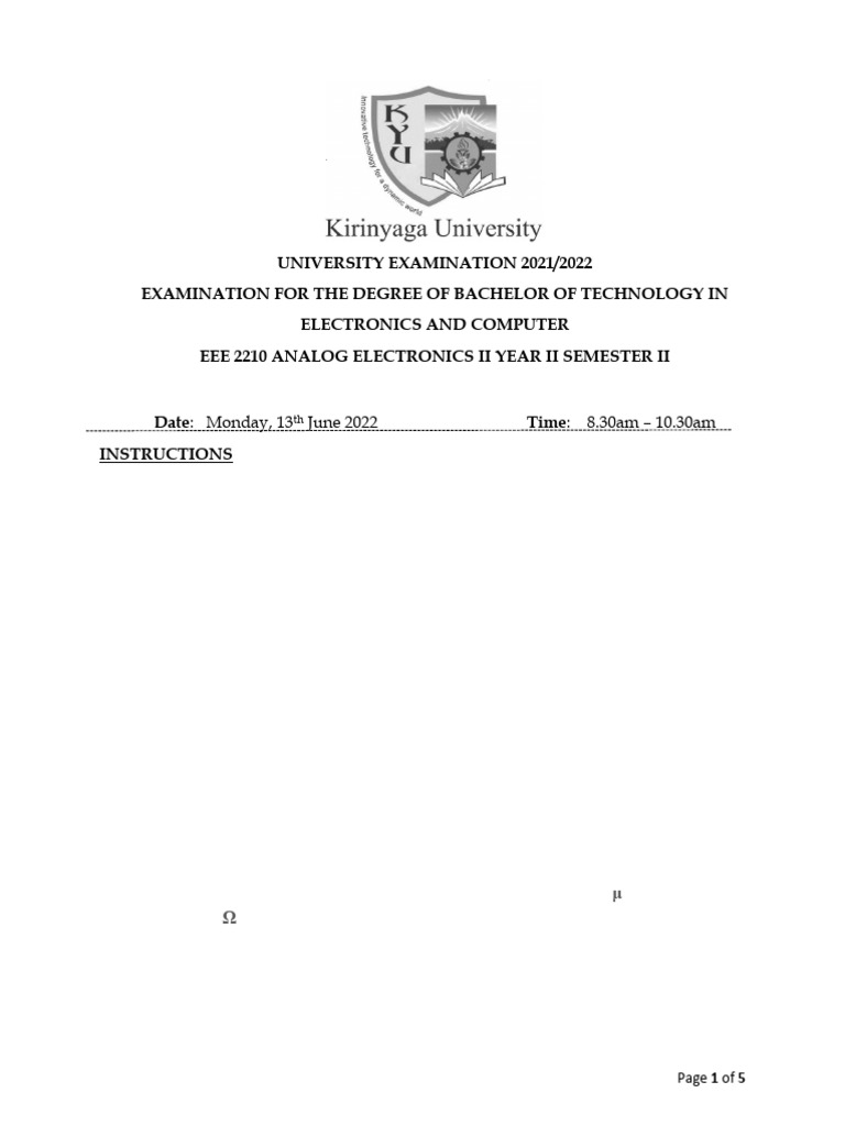 Eee 2210 Analog Electronics Ii Year Ii Semester Ii | PDF | Amplifier | Field Effect Transistor