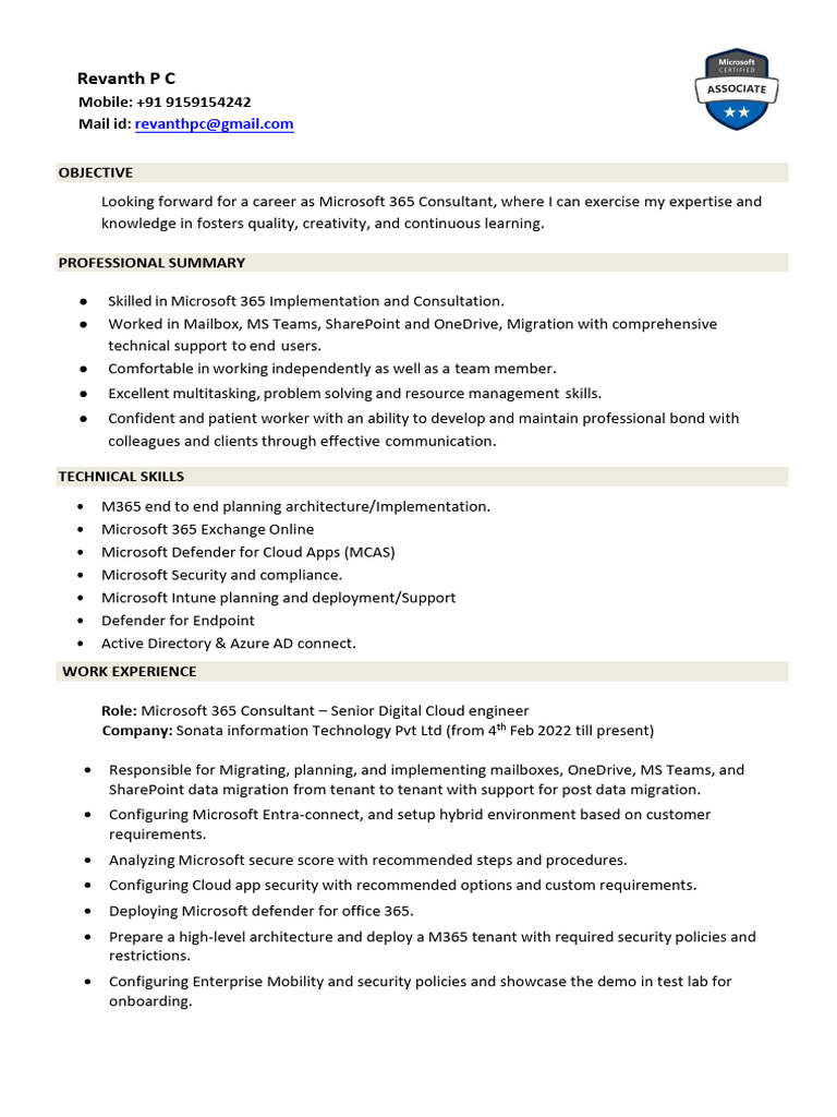 Revanth updated resume | PDF | Share Point | Cloud Computing