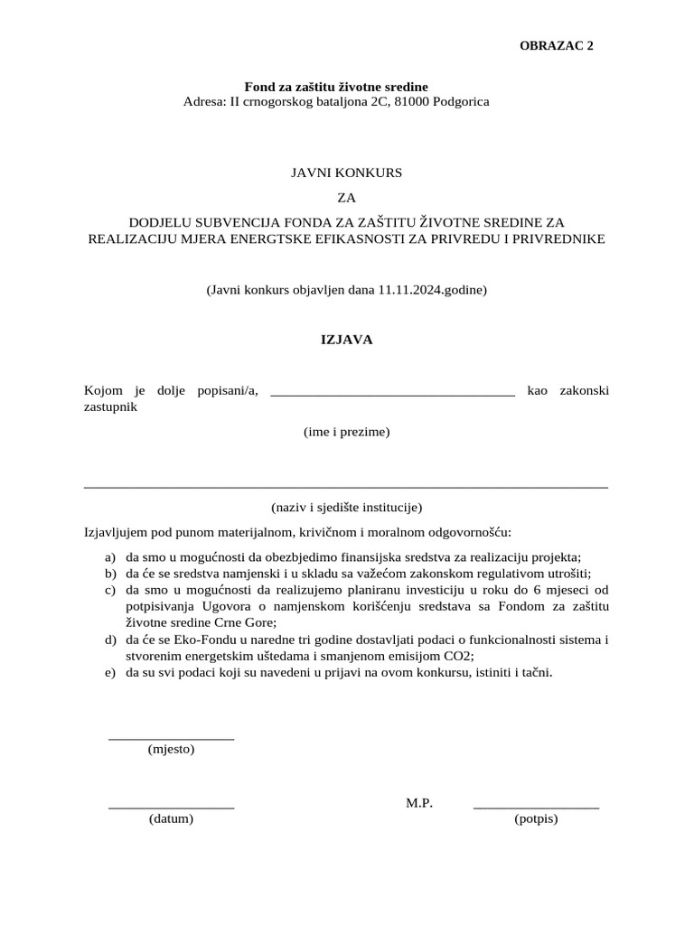 02 Obrazac - Izjava Podnosioca Prijave | PDF