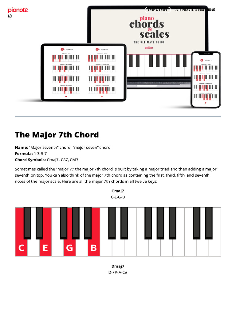 Major 7th and Dominant 7th Chords Guide | PDF | Chord (Music) | Musical ...