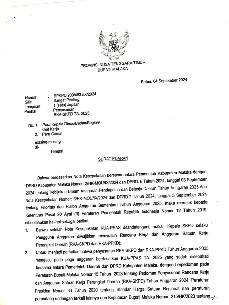 Surat Edaran Penyusunan RKA Ta.2025 | PDF
