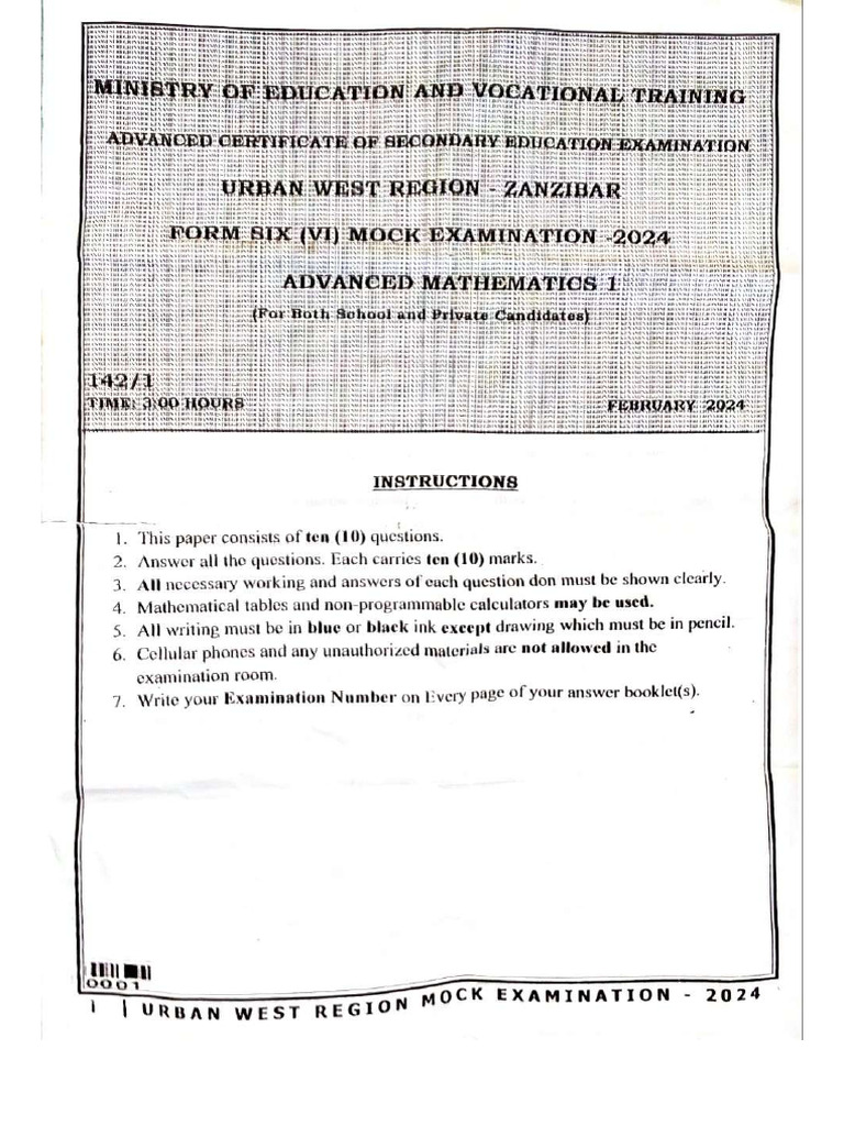 Mock Math P1 ZNZ 2024 | PDF