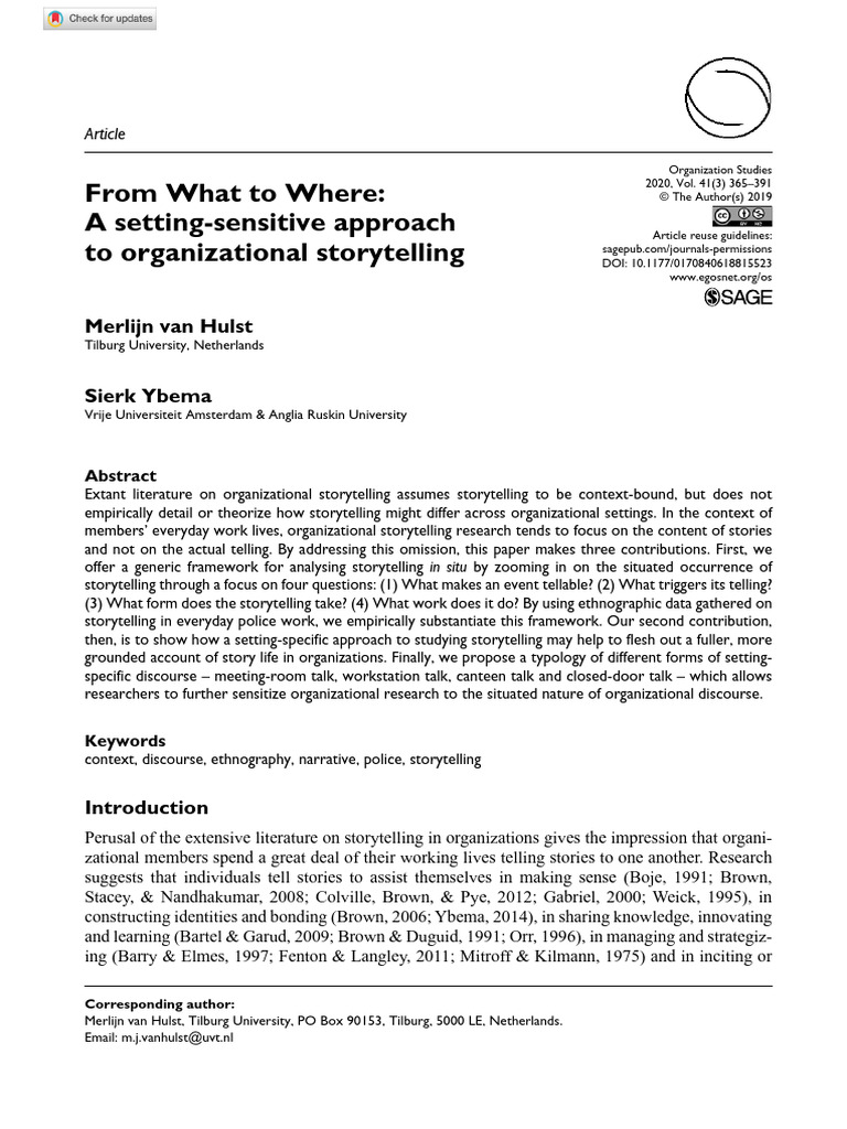 Van Hulst Ybema 2019 From What To Where A Setting Sensitive Approach To ...
