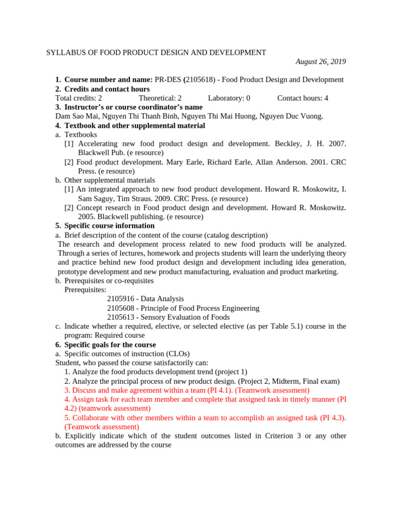 Food Product Design Syllabus | PDF | Human Communication | Learning