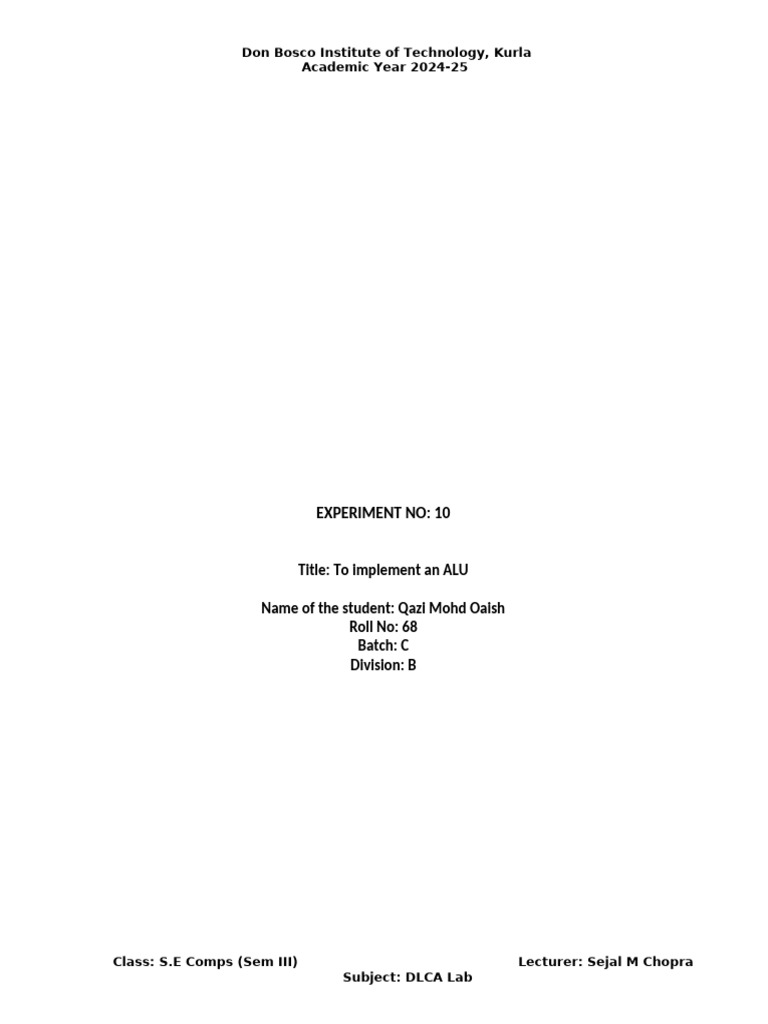 DLCA - Exp10 | PDF | Central Processing Unit | Arithmetic