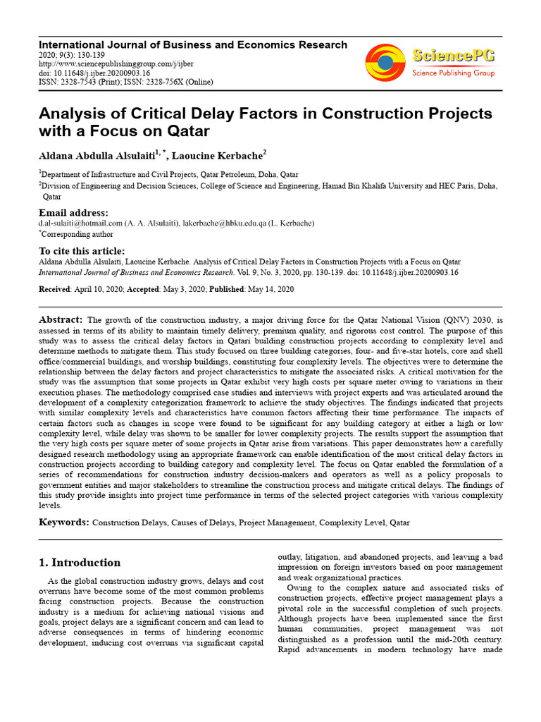 Analysis of Critical Delay Factors in Co | PDF | Project Management ...