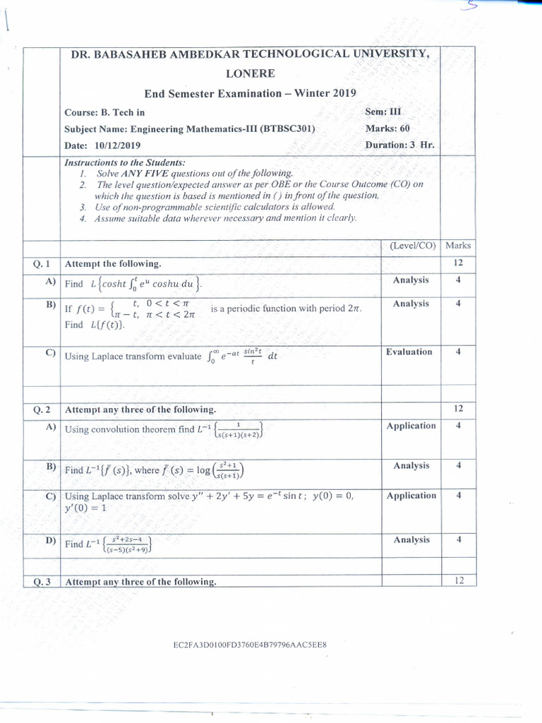 Engineering Math-Iii - 10-12-190001 | PDF