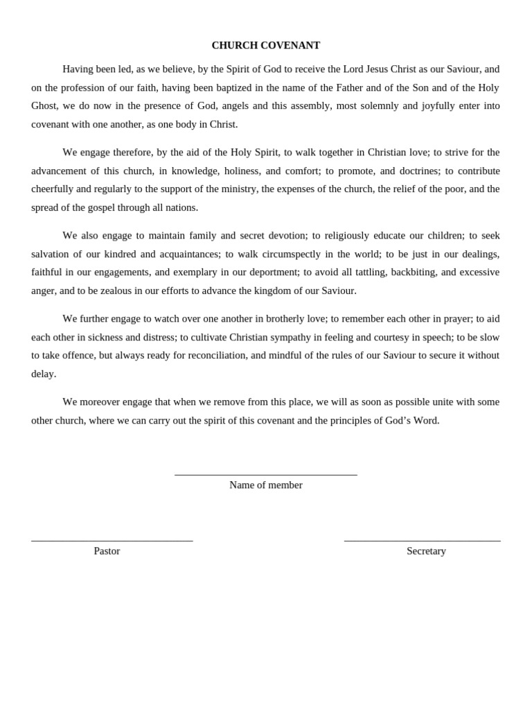 CHURCH COVENANT | PDF