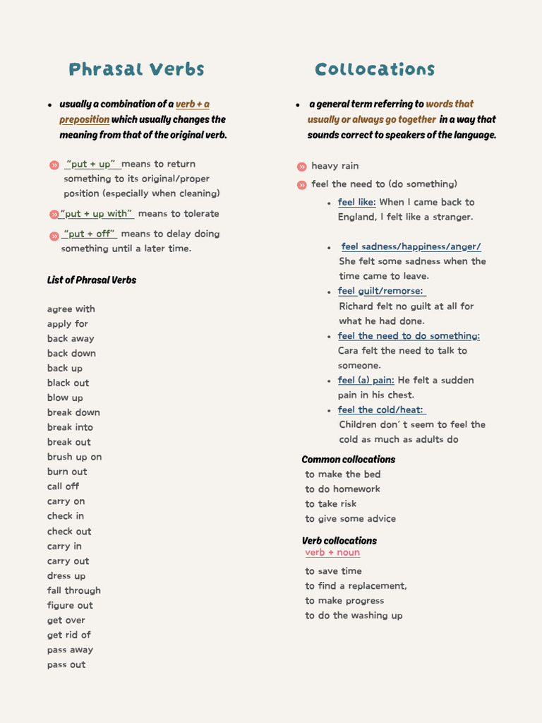 Phrasal Verb Vs Collocation | PDF | Verb | Grammar