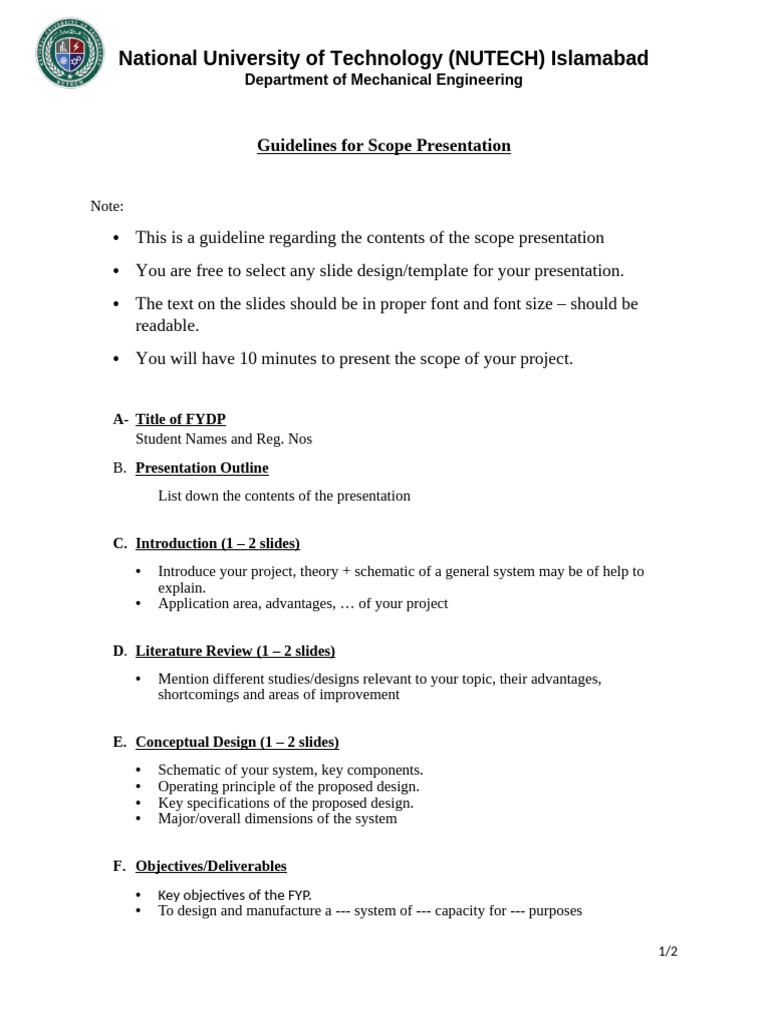 NUTECH Mechanical Engg. Scope Presentation Guide | PDF