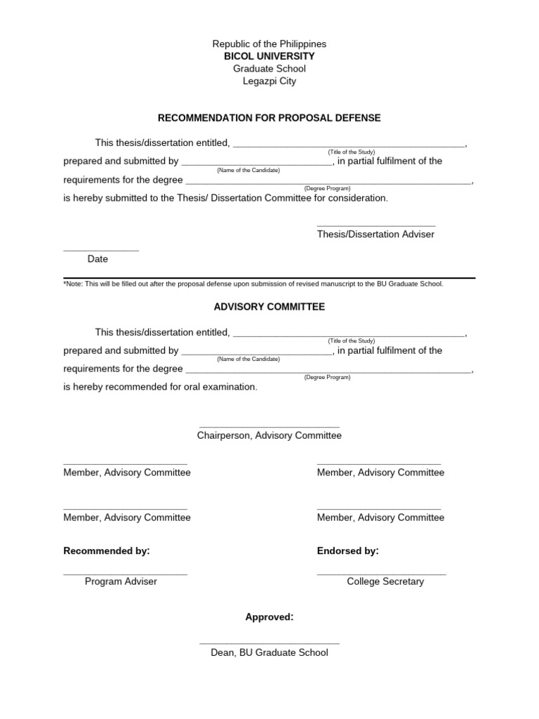 Recommendation Form for Proposal Defense | PDF | Thesis | Academia
