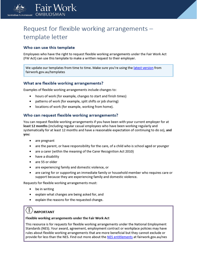 Request For Flexible Working Arrangements Template Sts | PDF ...