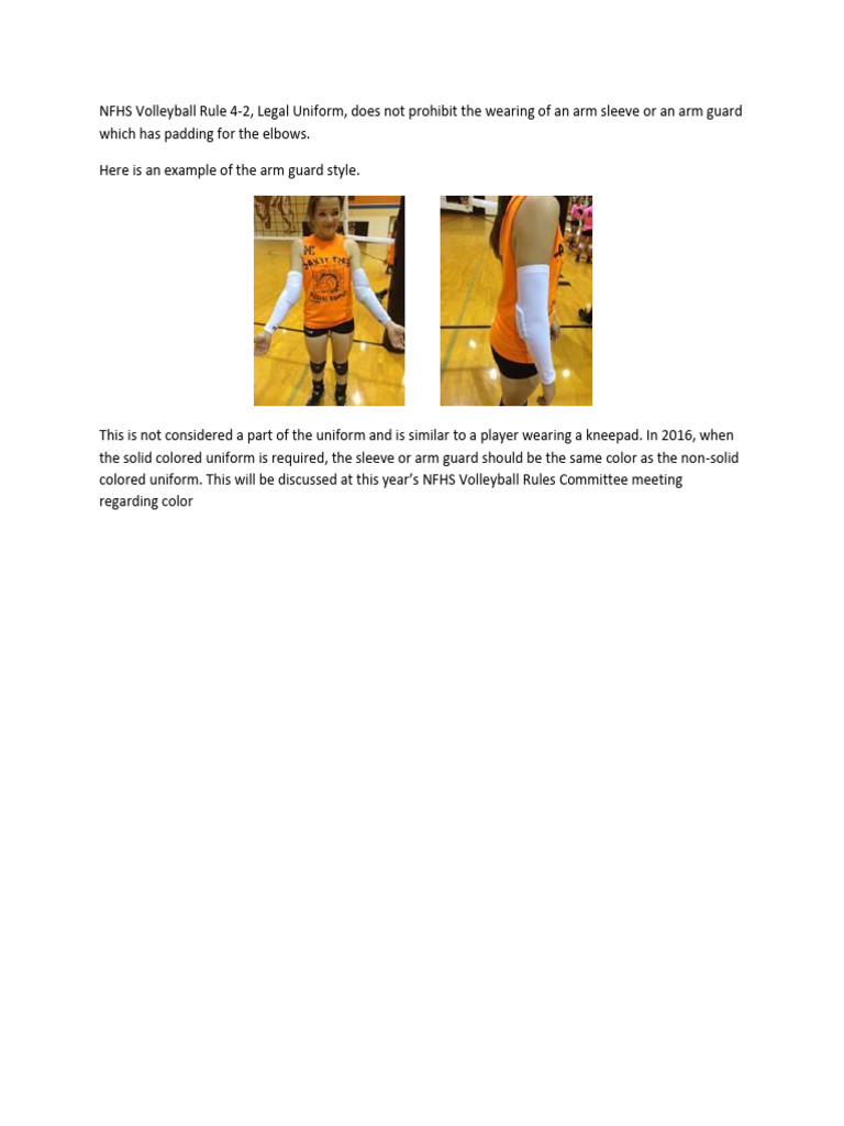 Nfhs Volleyball Rule 4 Interpretation Arm Guards | PDF