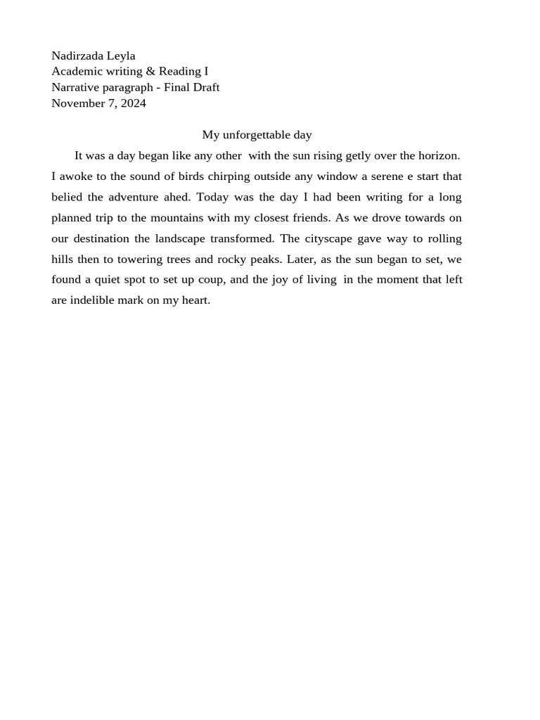 My Unforgettable Day | PDF