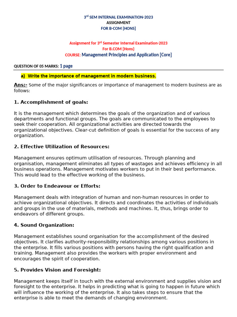 Management Principles and Application Assignment 2023 | PDF | Cost Of ...