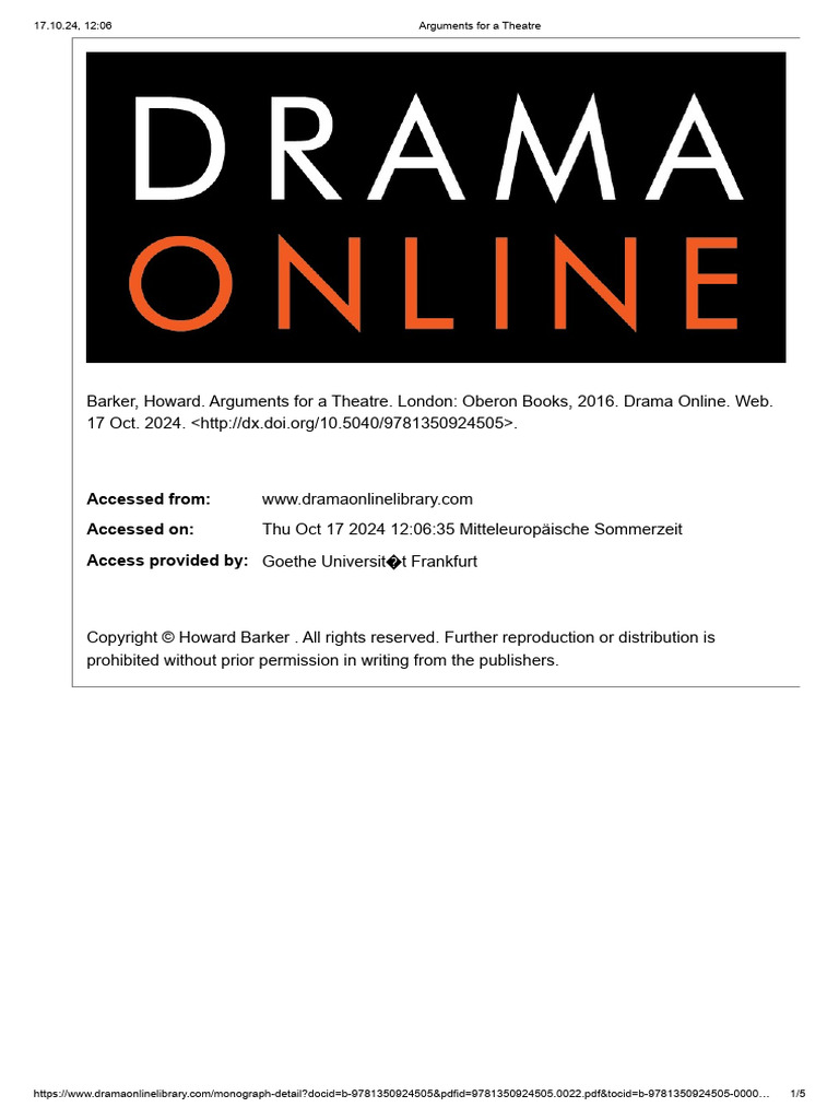 Barker, Deconsecration of Meaning, in Arguments For A Theatre | PDF ...