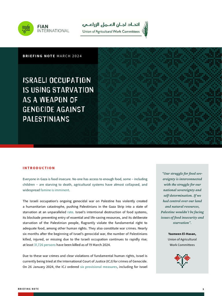 Gaza Briefing - FIAN - UAWC - Fin | PDF | Blockade Of The Gaza Strip ...