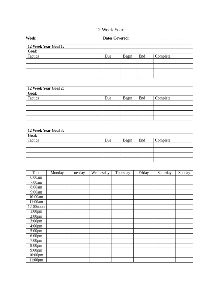 12 Week Year Goal Template Revision - 2 45 | PDF