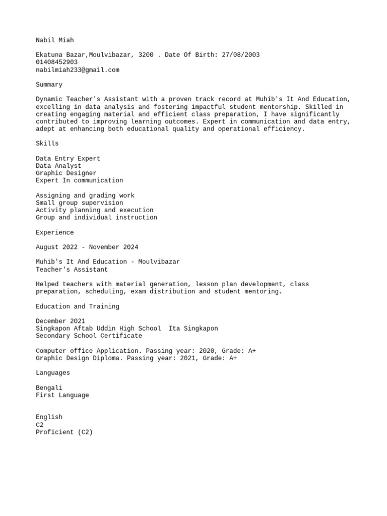 Nabil Miah Resume | PDF