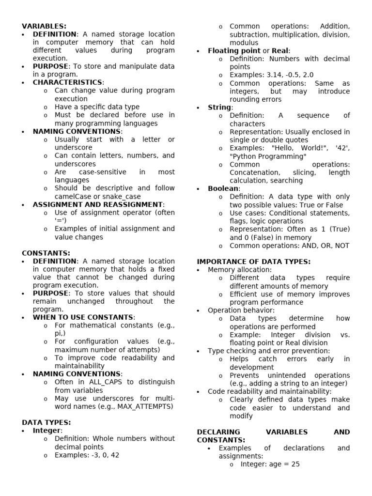 DATA TYPES NOTES | PDF | Data Type | Variable (Computer Science) DATA TYPES NOTES | PDF | Data Type | Variable (Computer Science)