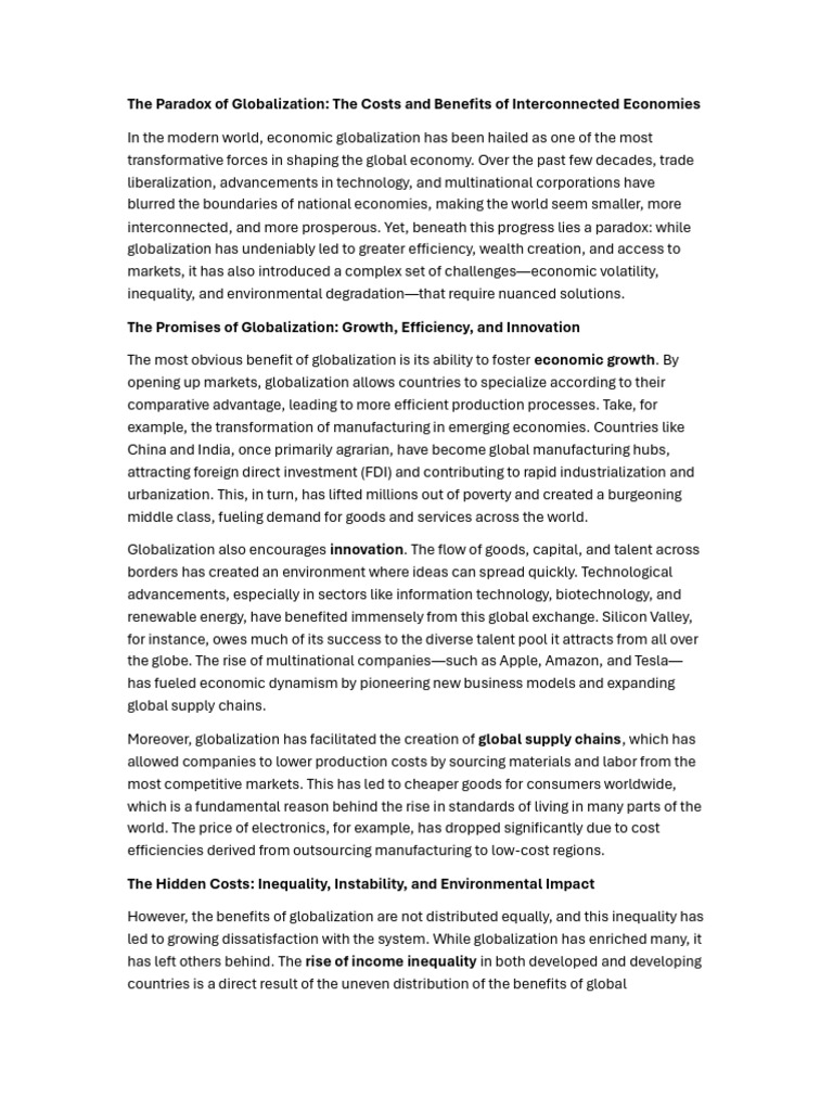 Globalization: Benefits and Challenges | PDF | Globalization ...