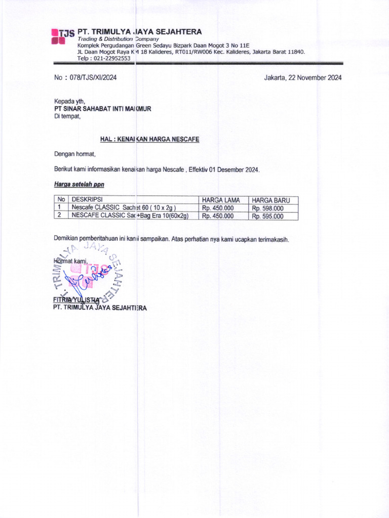 Kenaikan Harga Nescafe Classic 2g | PDF