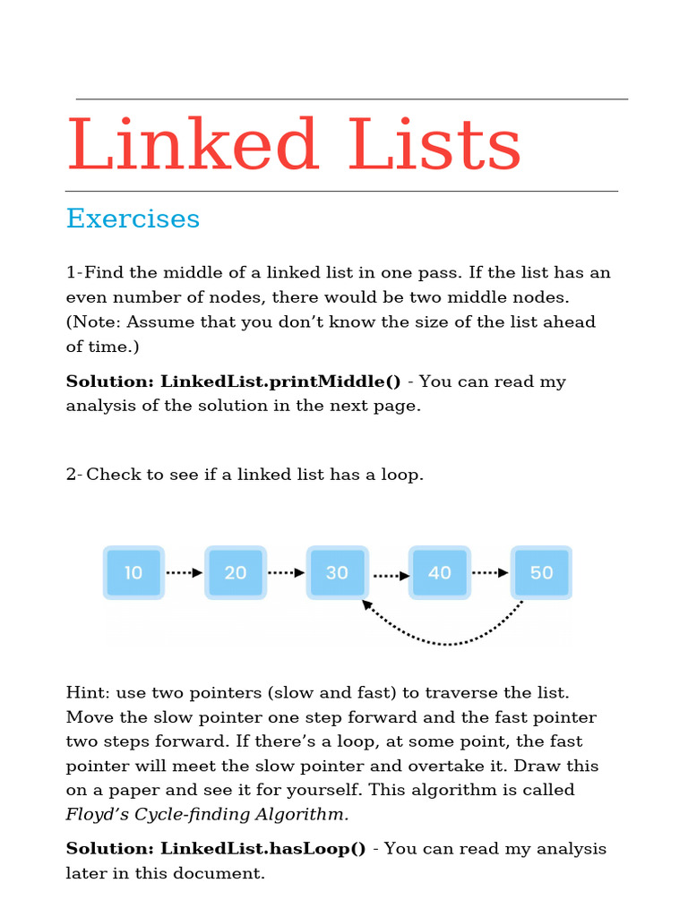 20- Linked Lists- Exercises | PDF | Computer Science | Theoretical ...