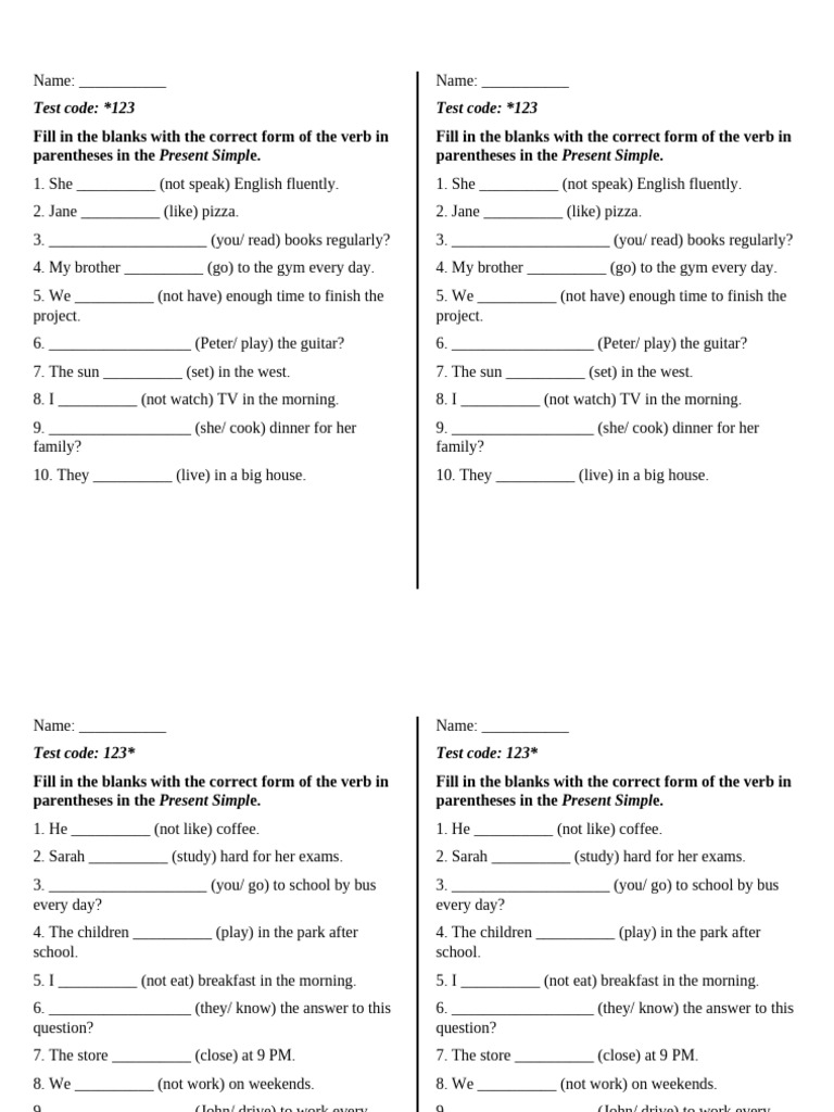 Small Test - Simple Present - All Forms | PDF