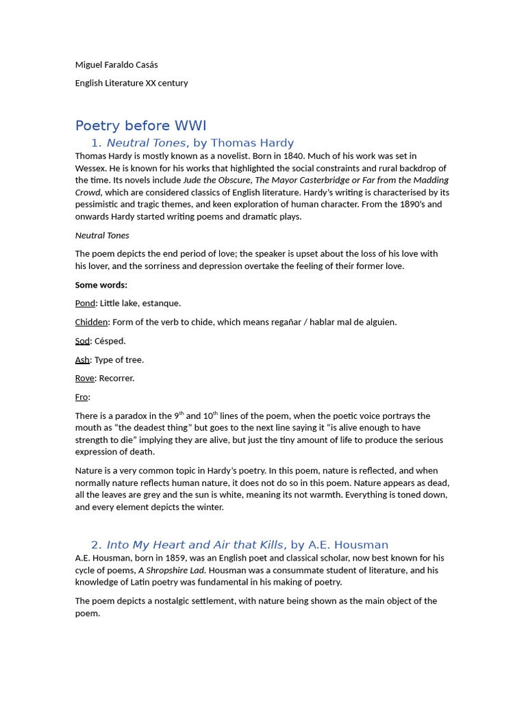 Early XX Century Poems | PDF | Poetry | English Poetry