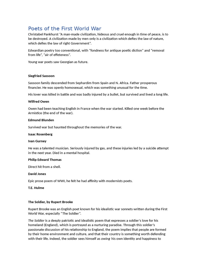 WWI Poets: Voices of Conflict | PDF