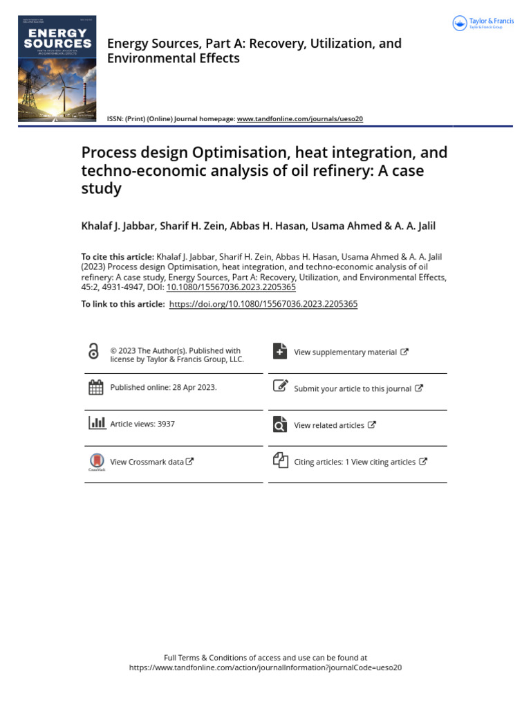Process design Optimisation heat integration and techno-economic analysis of oil refinery A case ...