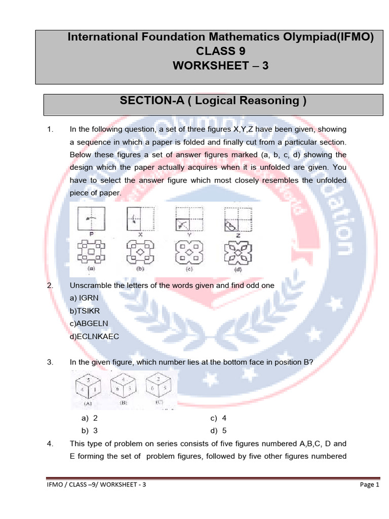 IFMO Class 9 Worksheet 3 | PDF | Classical Geometry | Elementary Mathematics