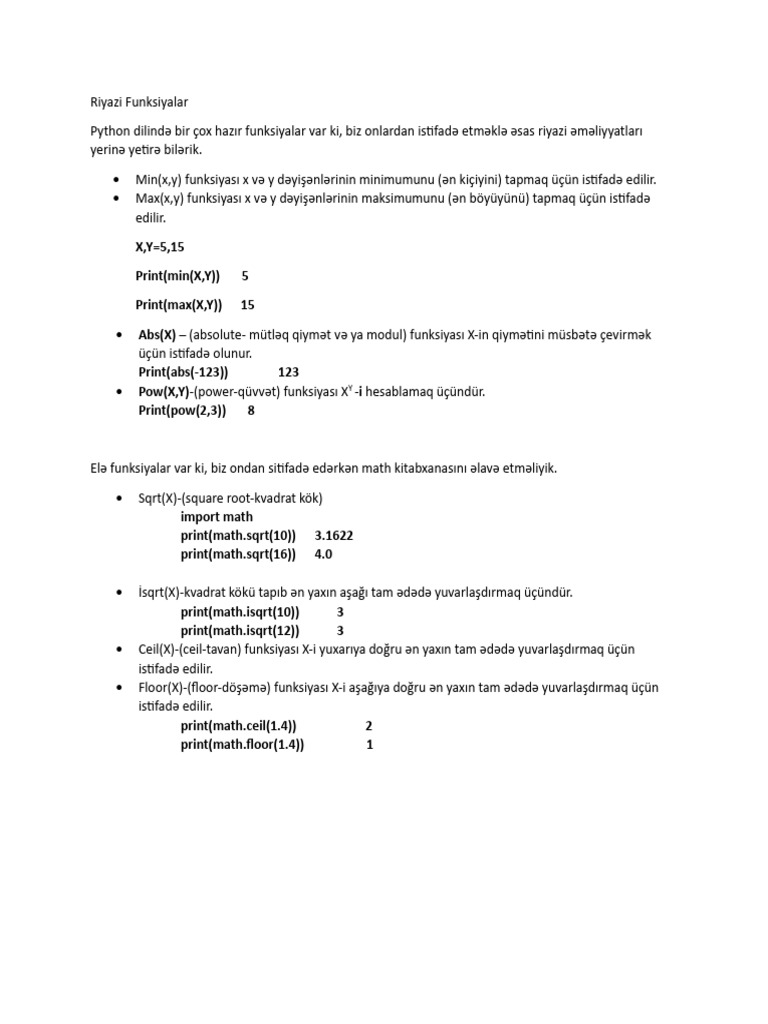 Riyazi Funksiyalar | PDF