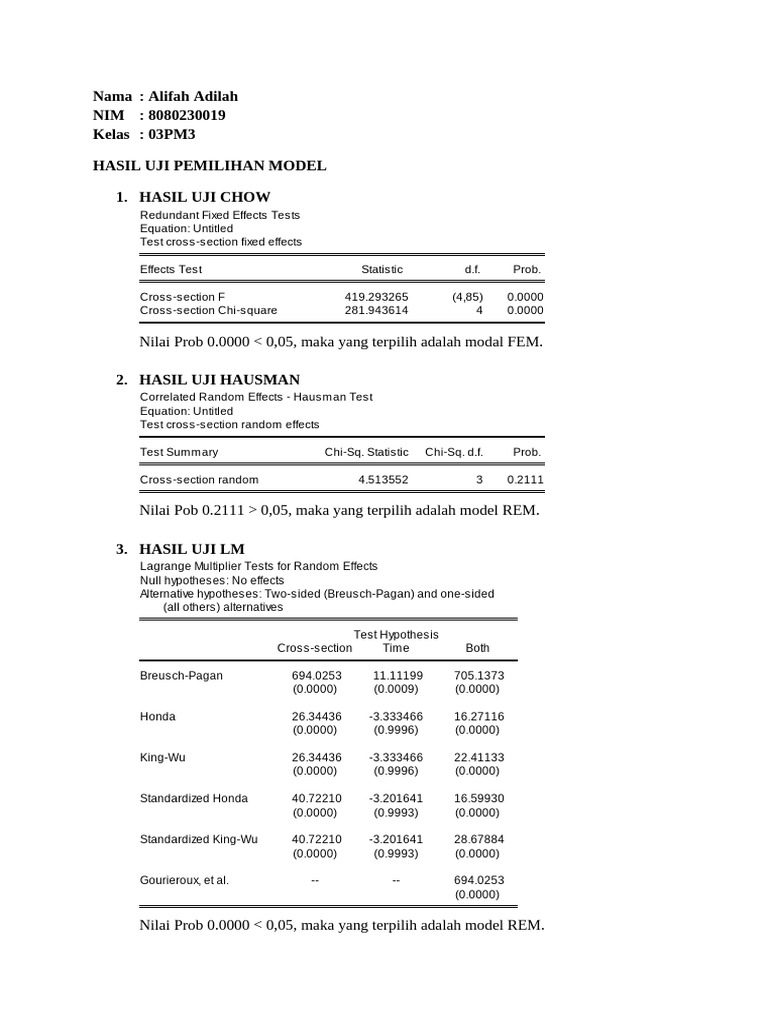 Latihan Eviews Data Panel Alifa | PDF