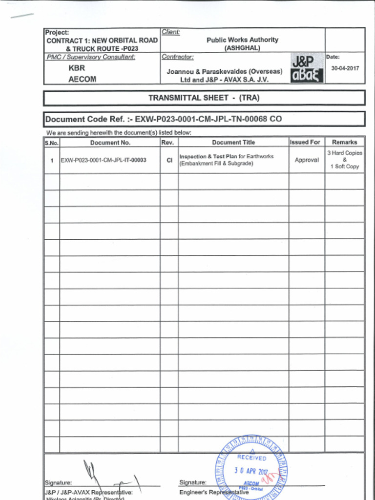 ITP For Embankment Fill and Subgrade | PDF
