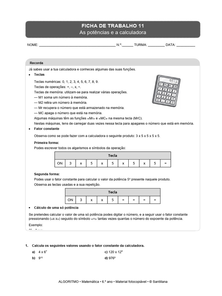SANTILLANA MAT6 FichasTrabalho 11 | PDF