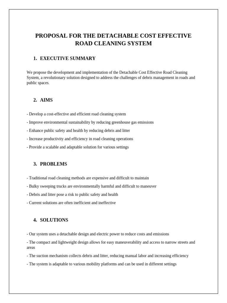 Proposal For The Detachable Cost Effective Road Cleaning System | PDF ...