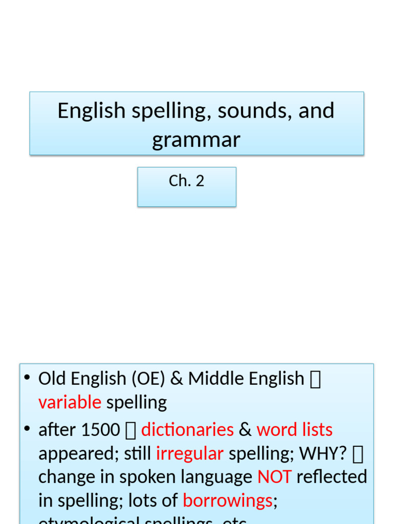 English Spelling, Sounds, And Grammar | PDF | Word | Spelling