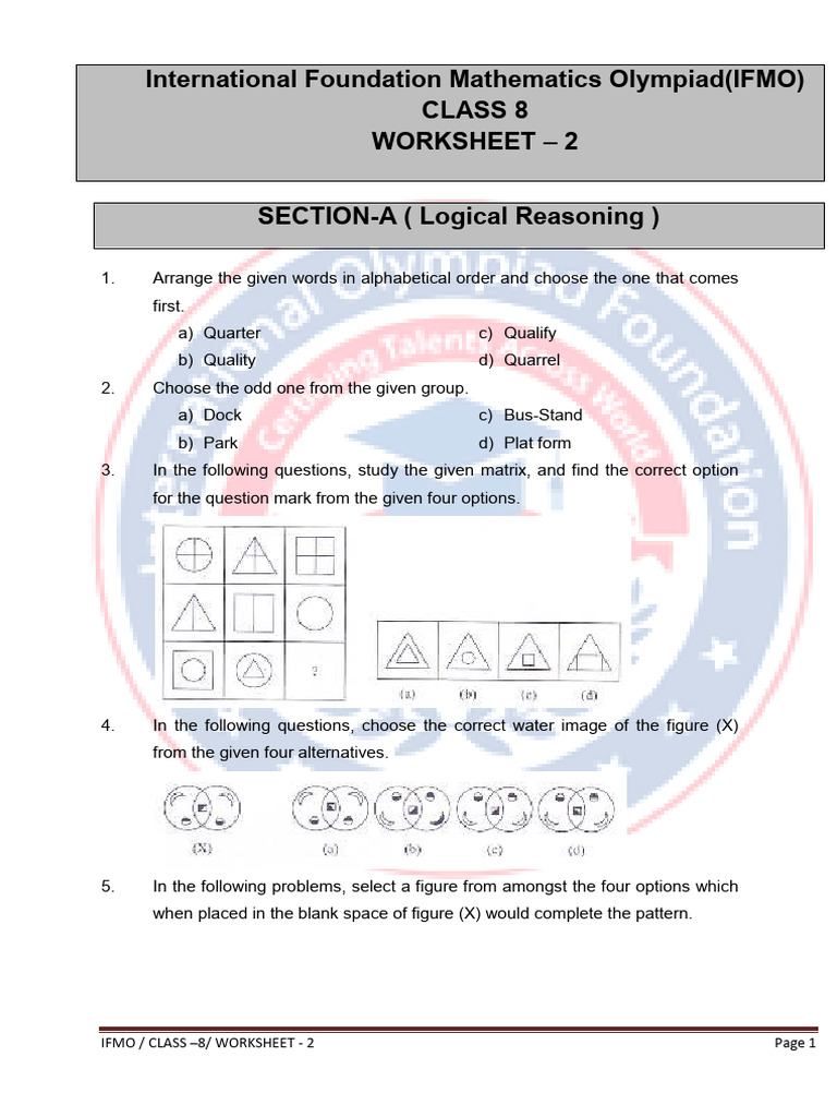 IFMO Class 8 Worksheet 2 | PDF | Area | Mathematics