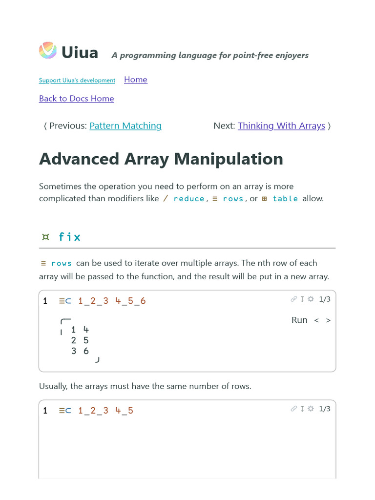 Advanced Array Manipulation - Uiua Docs | PDF | Mathematical Analysis | Applied Mathematics