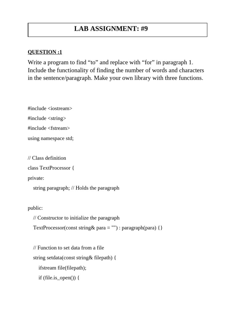 Huzaifa Oop Lab 9 Pdf String Computer Science Namespace 5894