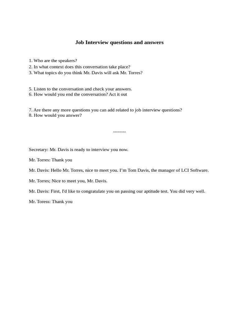 For Students-Job Interview Questions and Answers | PDF