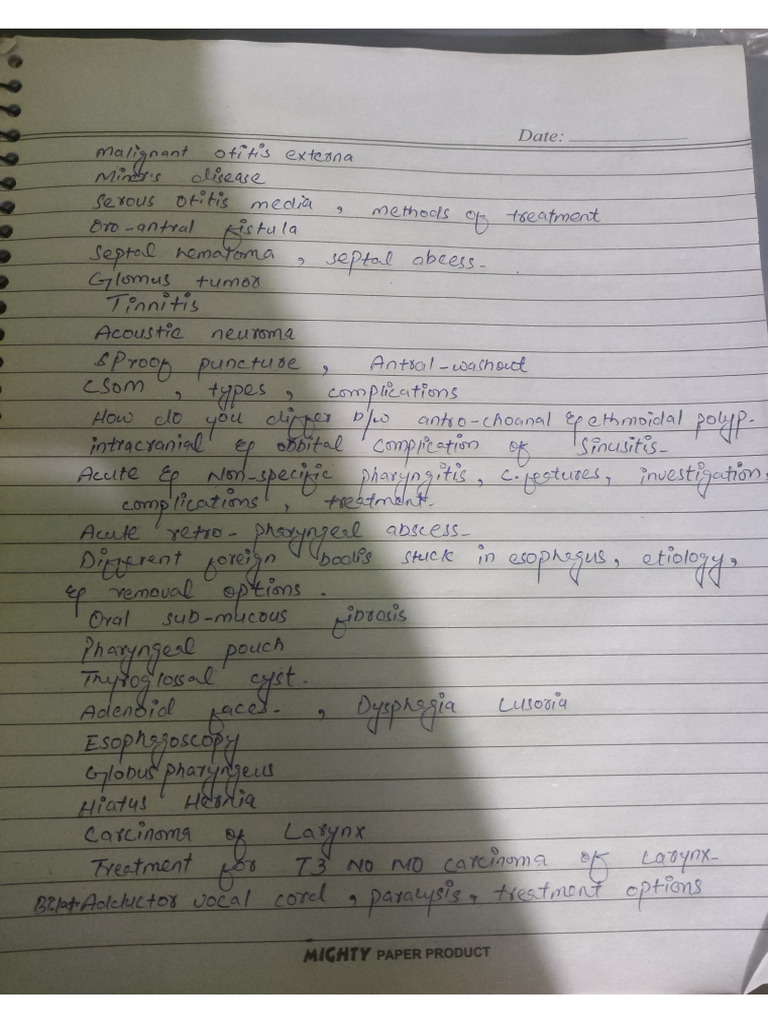 Past Written Questions of Ent - Pumhs - MBBS 4TH Year | PDF