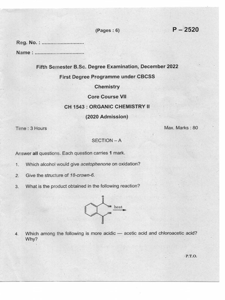 Organic Chemistry II CH 1543 P-2520 | PDF