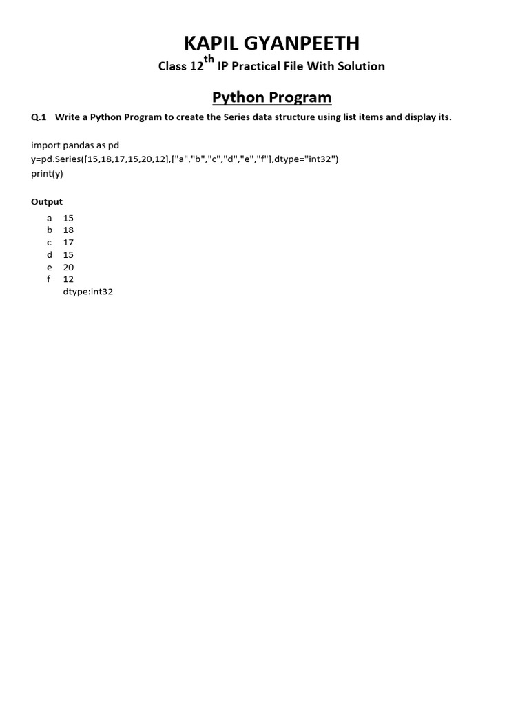Class 12 IP Practical File Question & Answer 2021 | PDF | Computing | Computer Programming